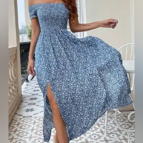 Adorel | Dresses | Adorel Blue White Boho Smocked Top Leopard Print ...